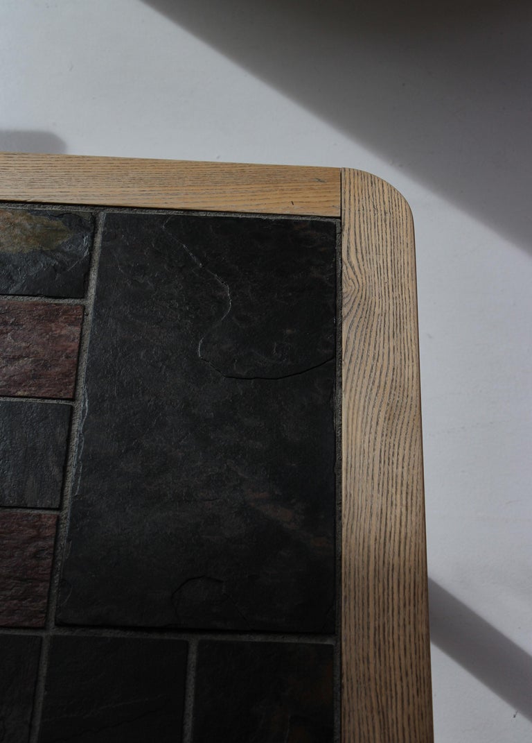 Square Coffee Table in Oak with Slate Top, Haslev Furniture, Denmark ...