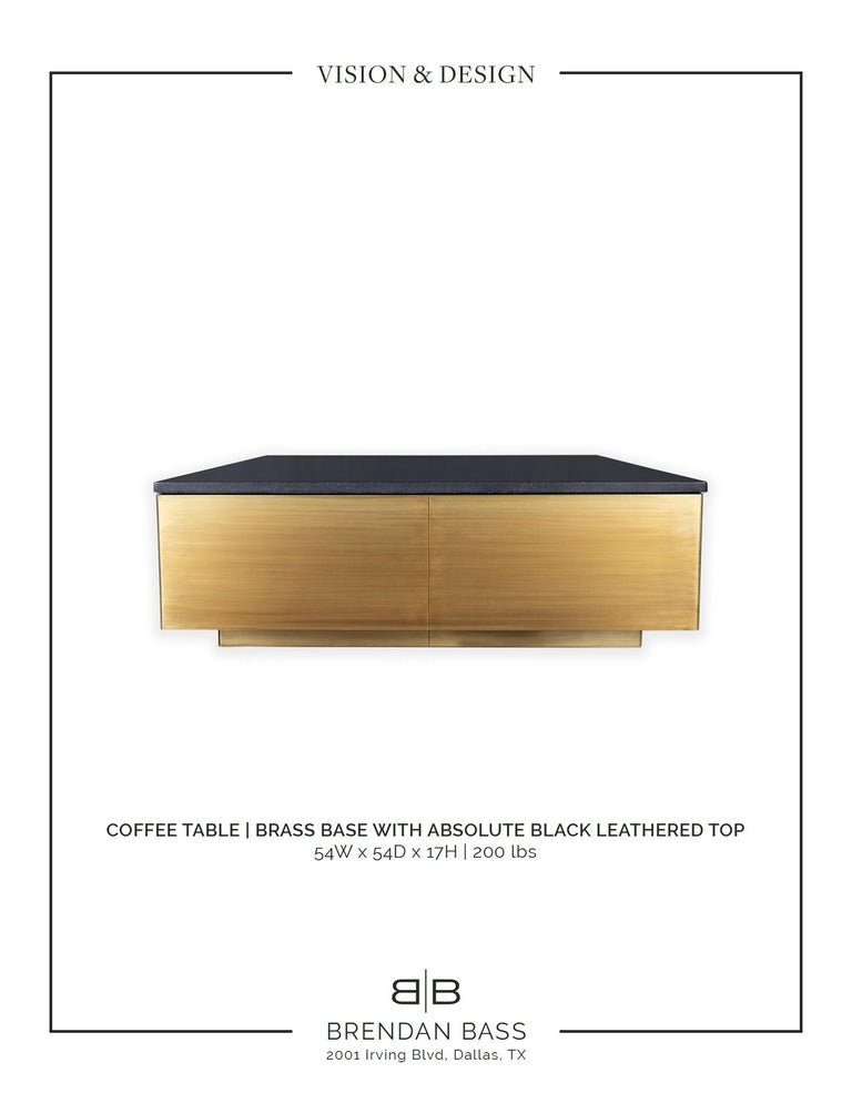Square Coffee Table with an Absolute Black Leathered Top and Brass Base ...