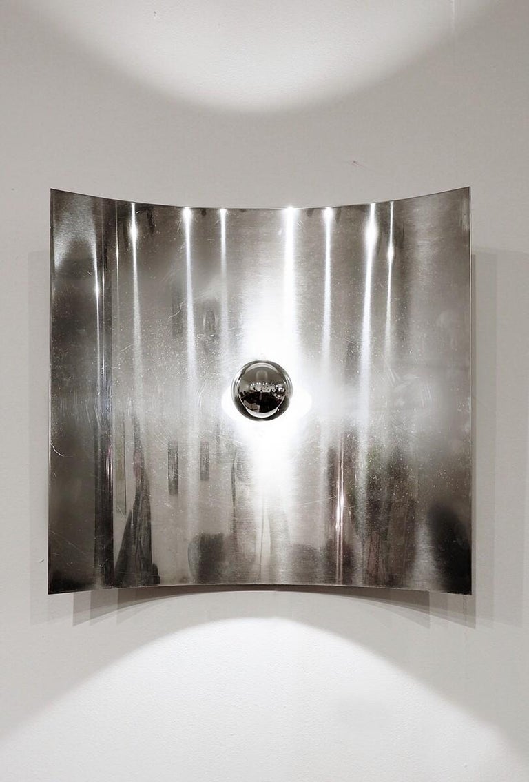 Square Concave Chrome Wall Lamps, 1970s, 5 Available at 1stDibs