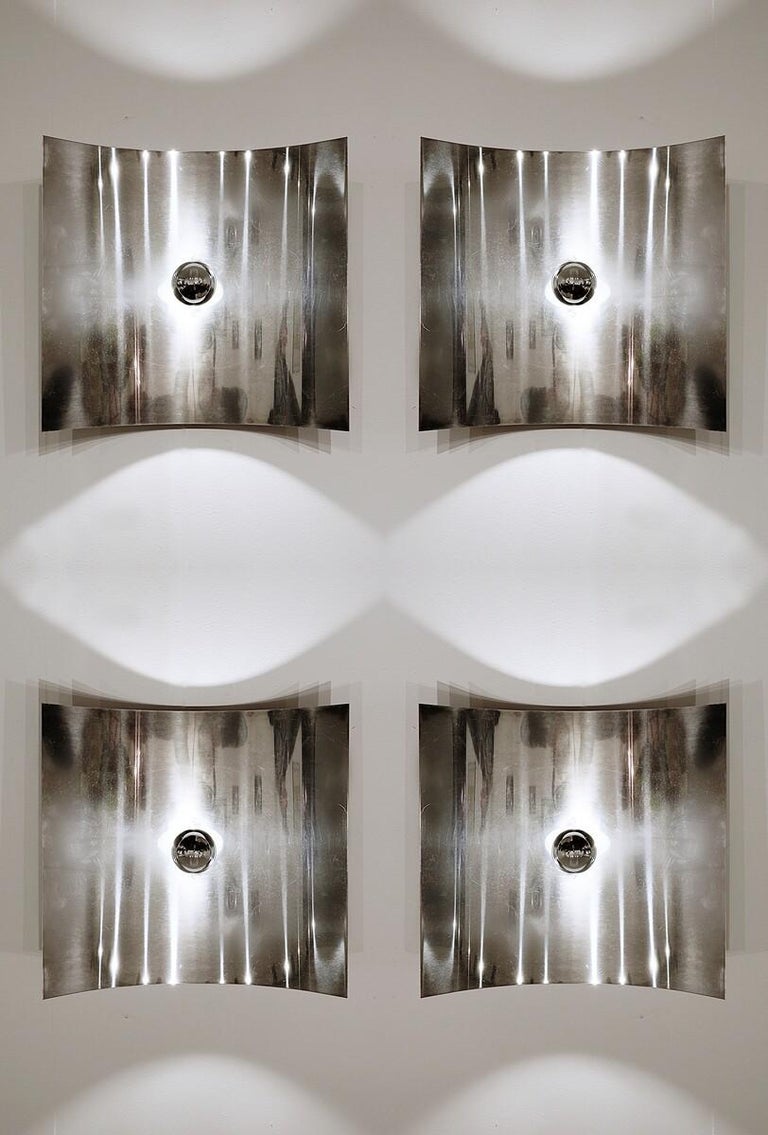 Square Concave Chrome Wall Lamps, 1970s, 5 Available at 1stDibs