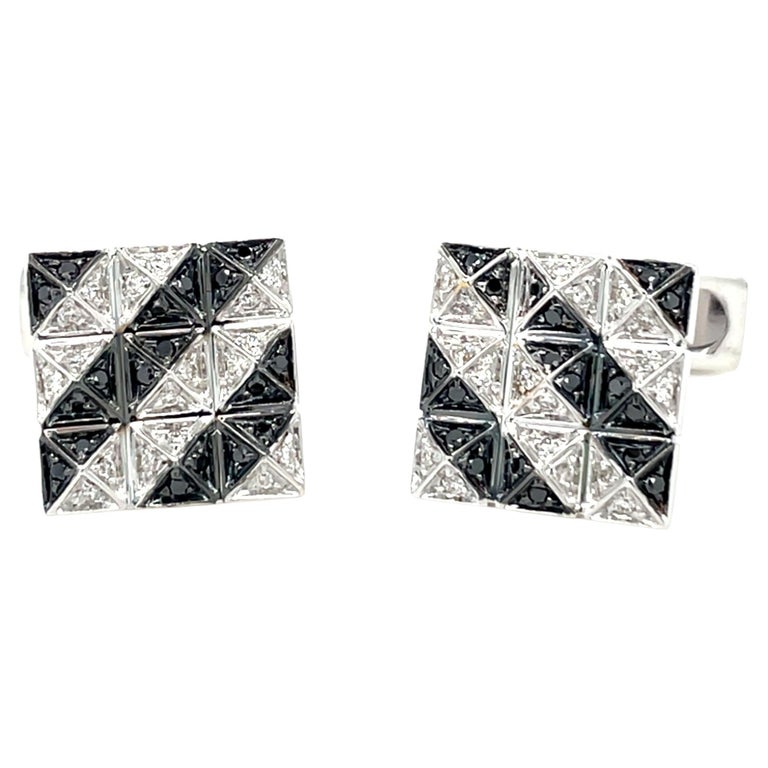 Square Cufflinks Black and White Diamonds For Sale at 1stDibs