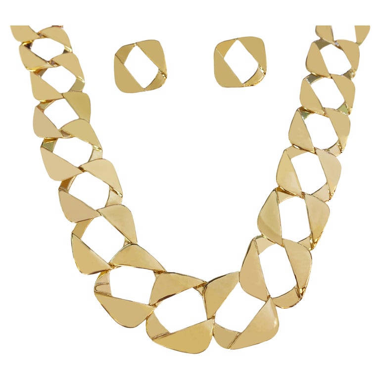 Square Curb Link Chain Set with Earrings For Sale at 1stDibs