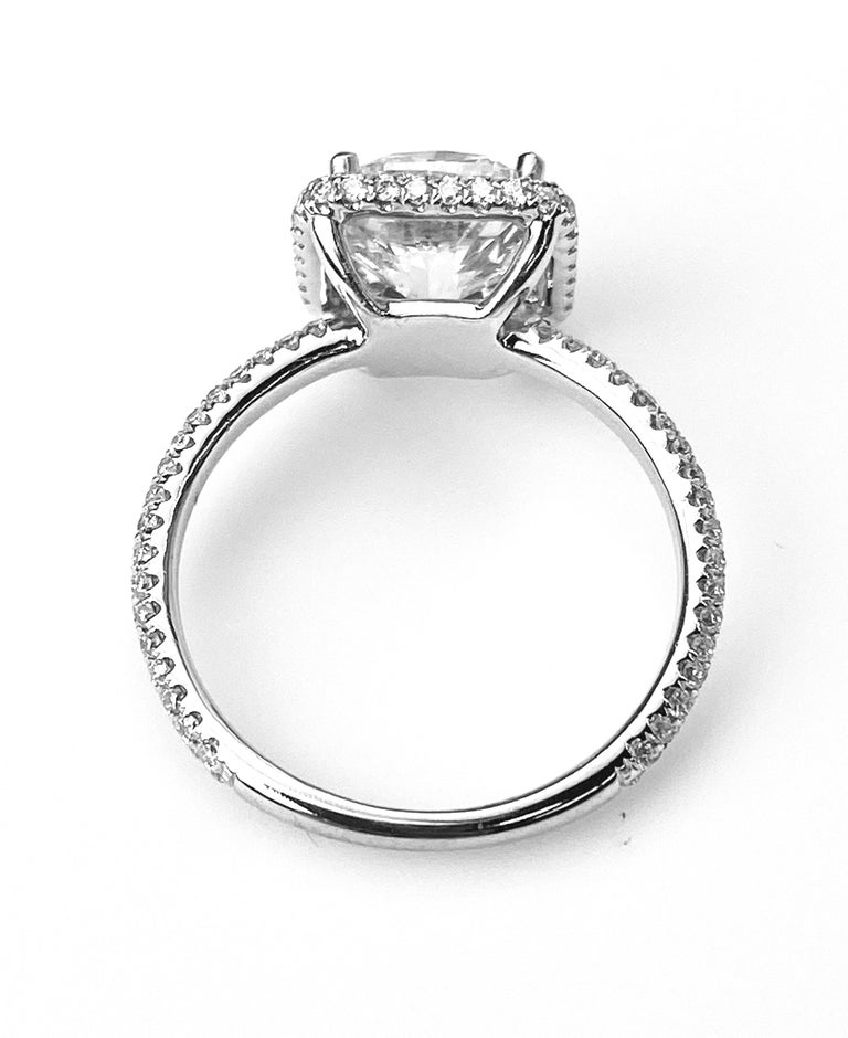 Square Cushion Cut Engagement Ring with Pavé Set Halo and Shank in ...
