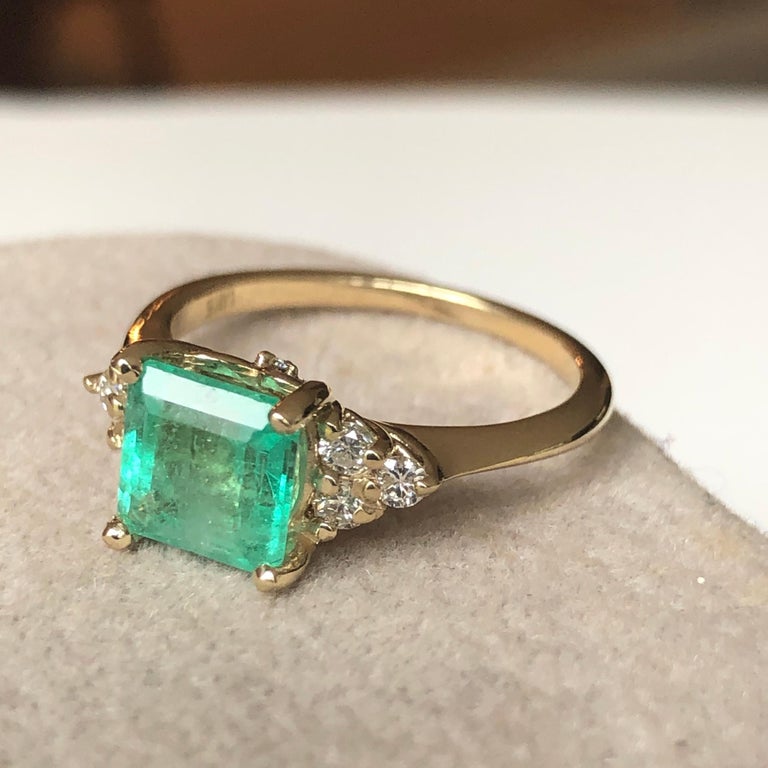 Square Cut Emerald and Diamond Ring Gold For Sale at 1stDibs