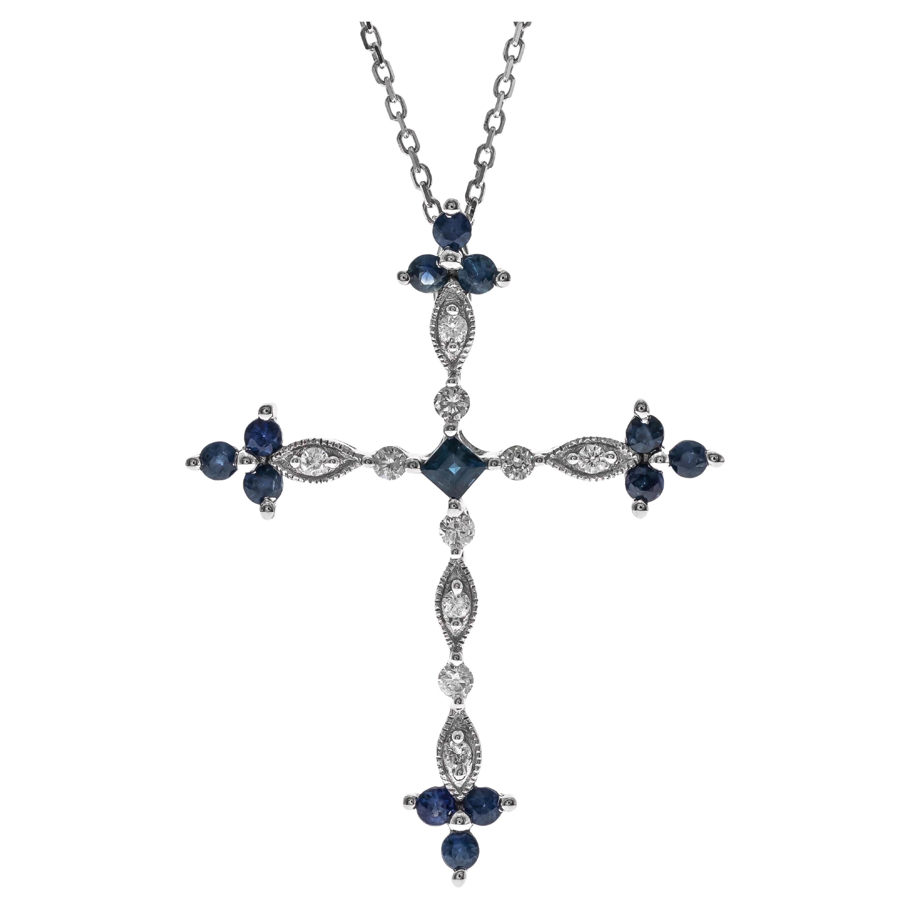 2.25 Carat Square-Cut Blue Sapphire Diamond Accents 14K White Gold ...