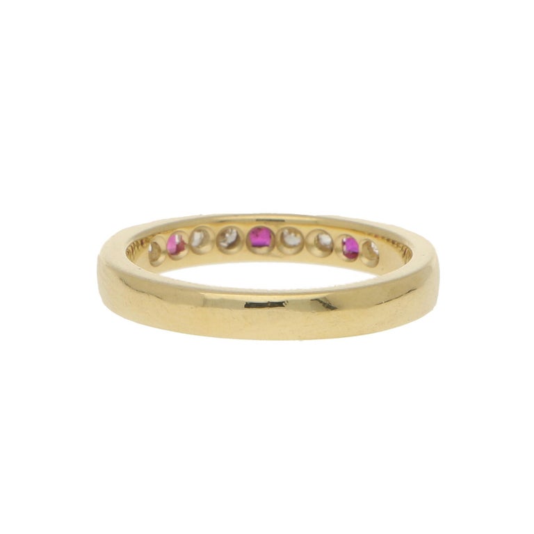 Square Cut Ruby and Diamond Half Eternity Ring in 18 Karat Yellow Gold ...