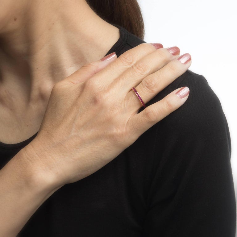 Square Cut Ruby Eternity Ring Vintage 14 Karat Yellow Gold at 1stDibs