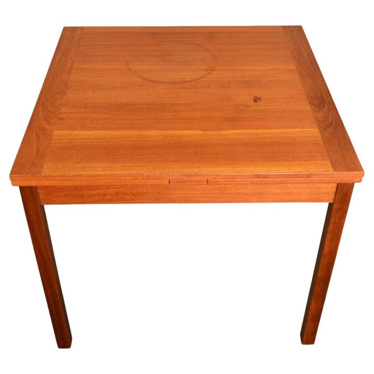 Square Danish Modern Draw Leaf Dining Table in Teak For Sale at 1stDibs