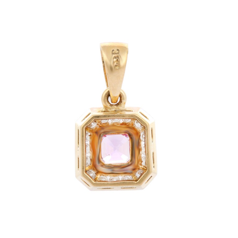 Square Diamond and Pink Sapphire Pendant in 18K Yellow Gold Settings ...