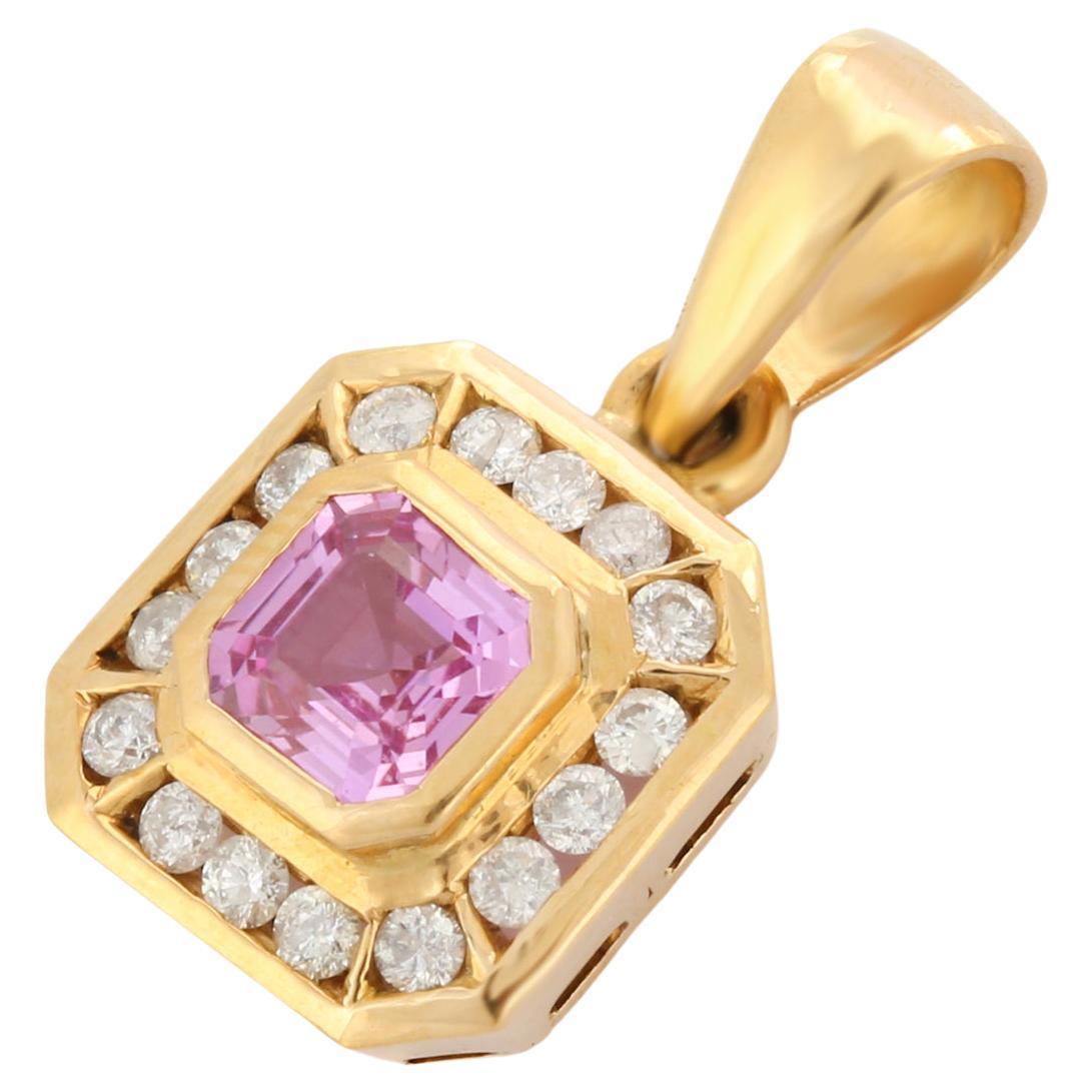 Blue Sapphire and Diamond Square Pendant in 18K Yellow Gold For Sale at ...