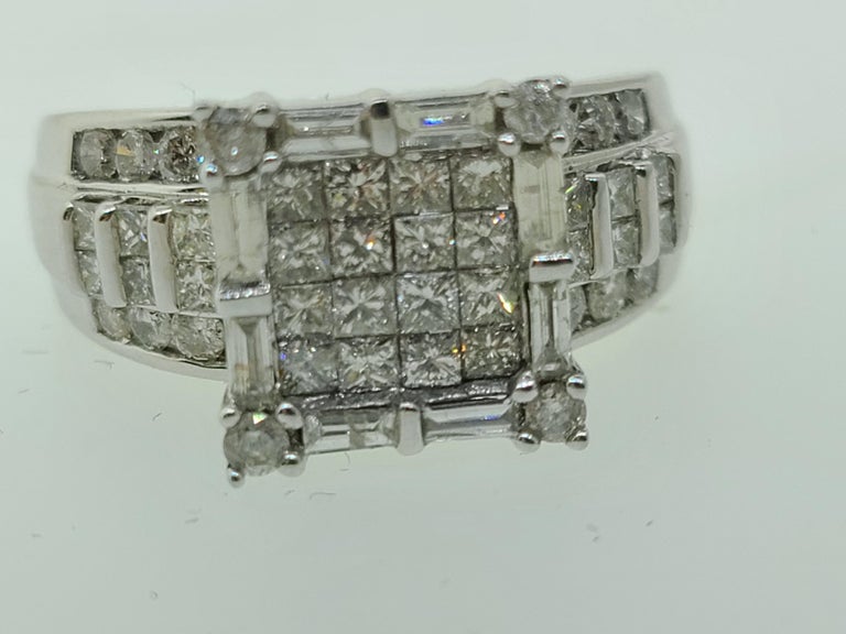 Square Diamond Cluster 14k Gold Ring For Sale at 1stDibs