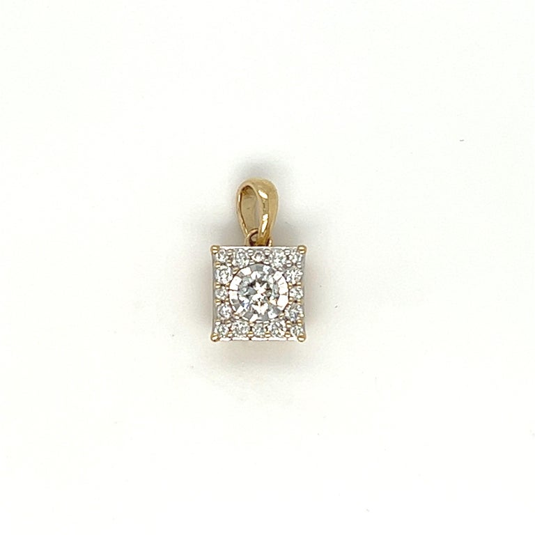 Square Diamond Pendant 14K Yellow Gold For Sale at 1stDibs