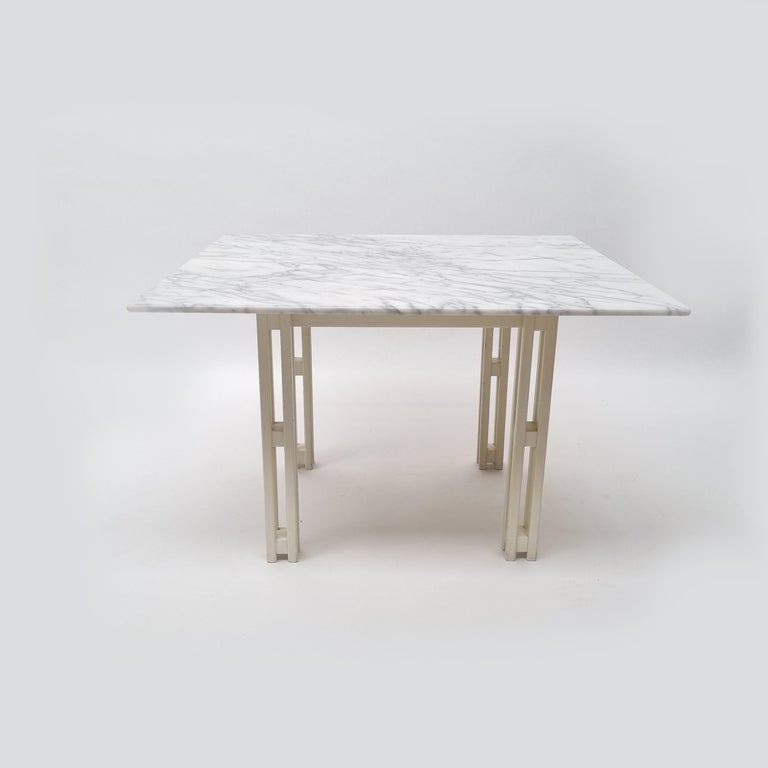 Square Dining Table in Carrara Marble and Beechwood For Sale at 1stDibs