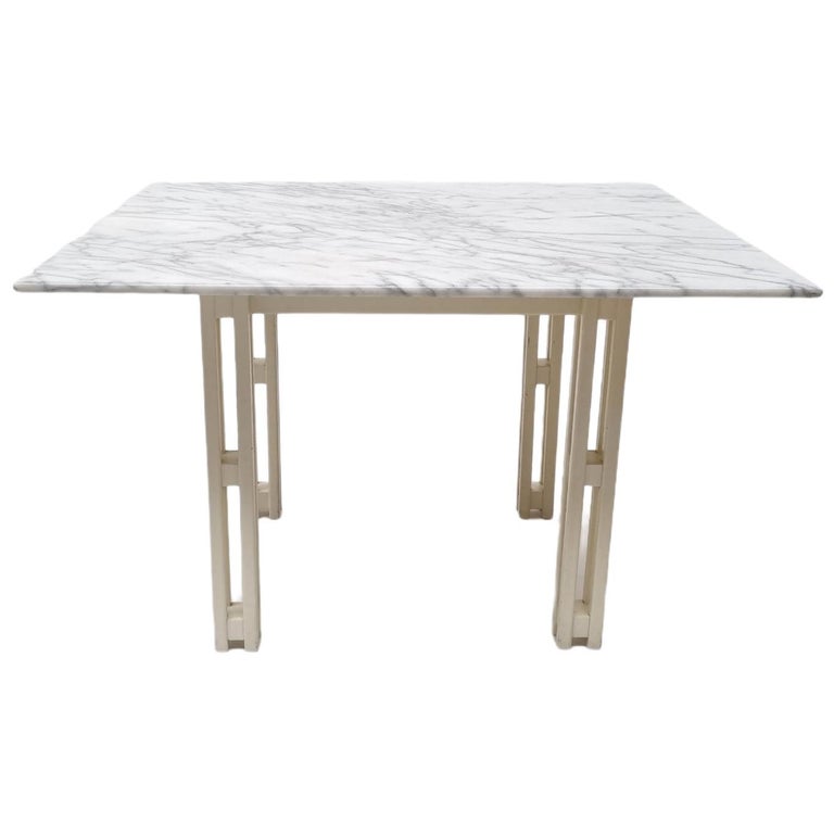 Square Dining Table in Carrara Marble and Beechwood For Sale at 1stDibs