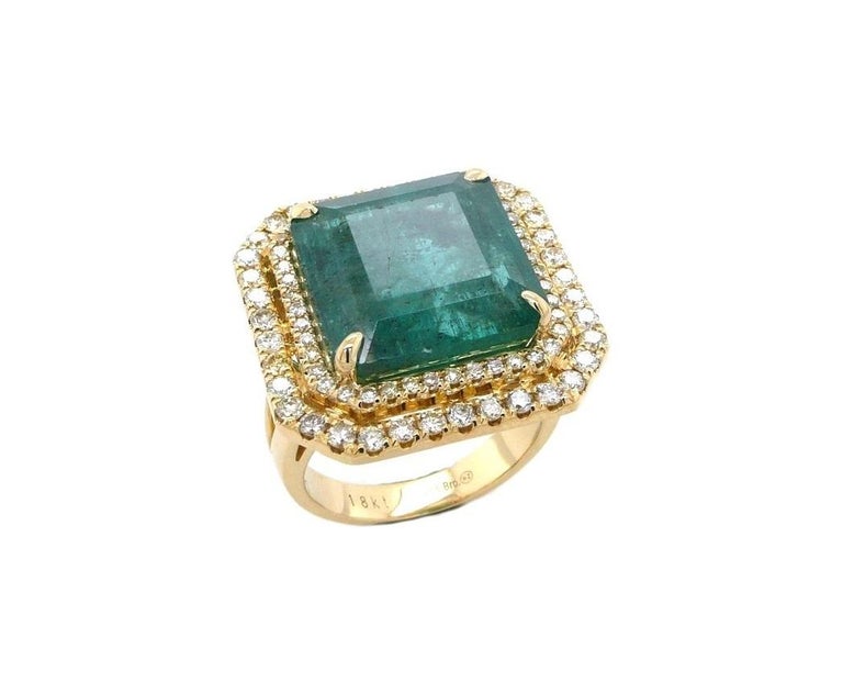 Square Emerald Diamond Halo Statement Unique Luxury Vintage Yellow Gold ...
