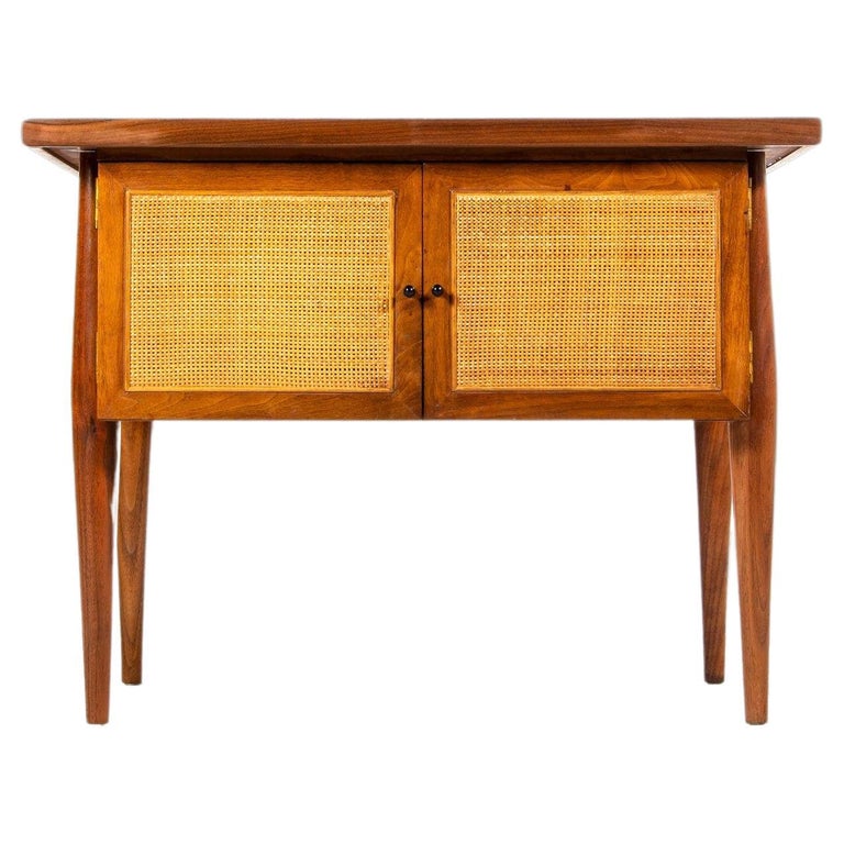 Square End Table / Coffee Table in Cane and Walnut by Jack Cartwright ...