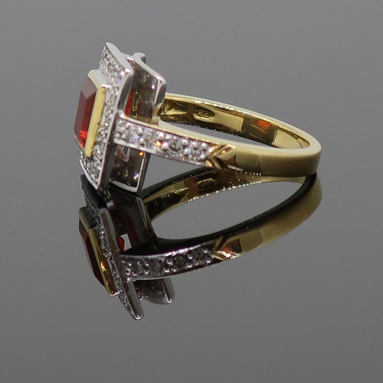Square Fire Opal and Diamond Cluster Ring 18 Karat Yellow and White ...