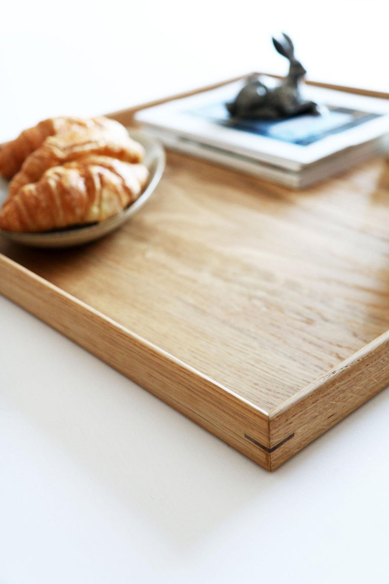 Square Footstool Tray without Handles in Oak with Walnut Details For ...