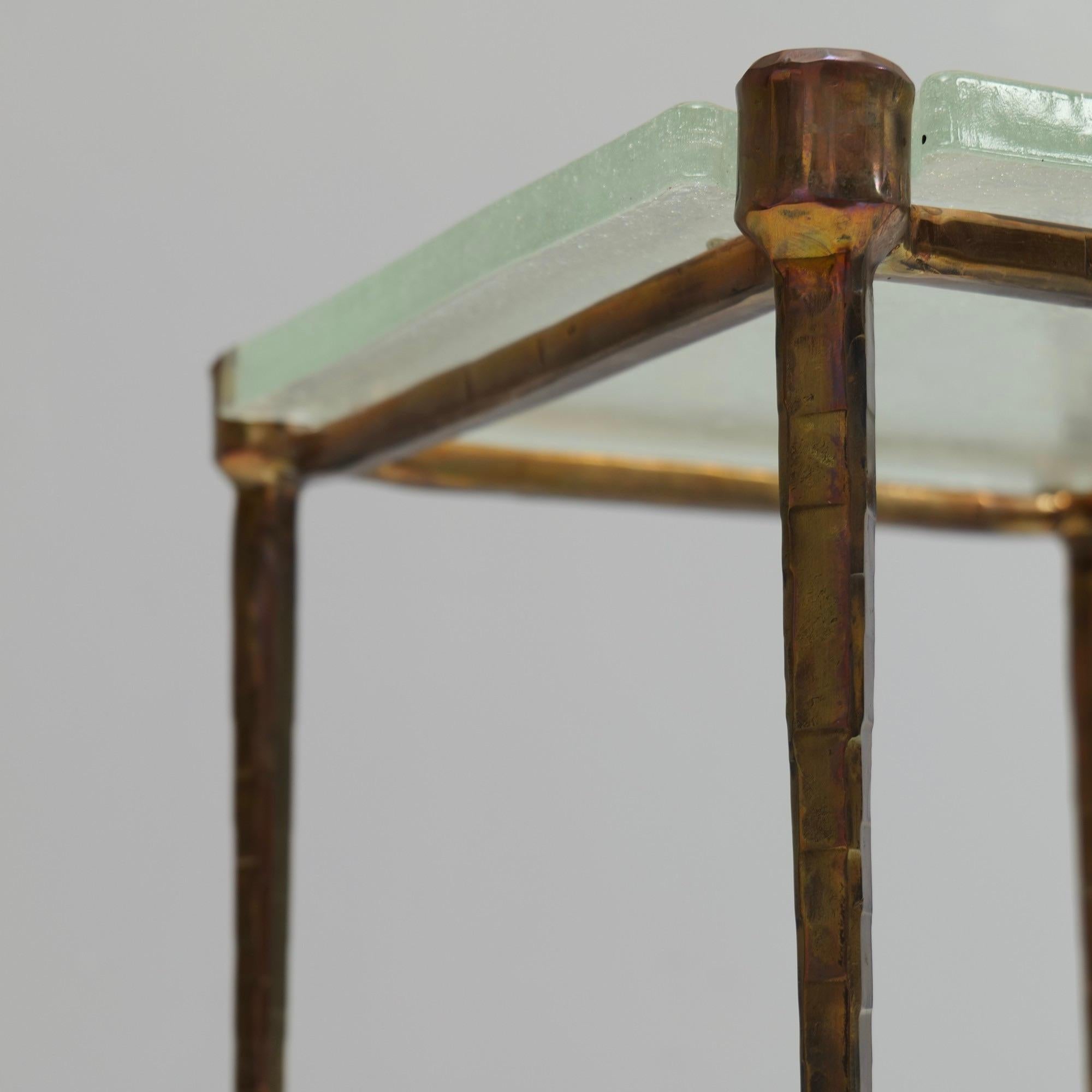 square forged bronze table with cast glass Lothar klute attr. - 1980s ...