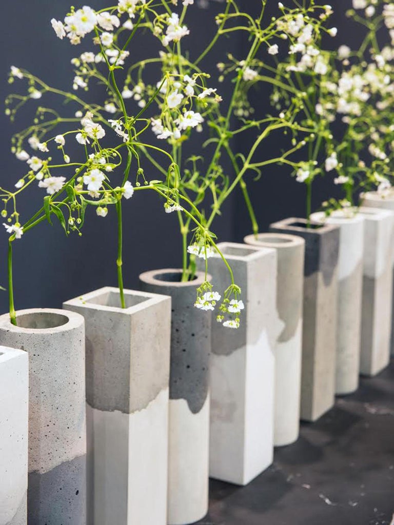 Square Fractured Concrete Vase, in Stock at 1stDibs