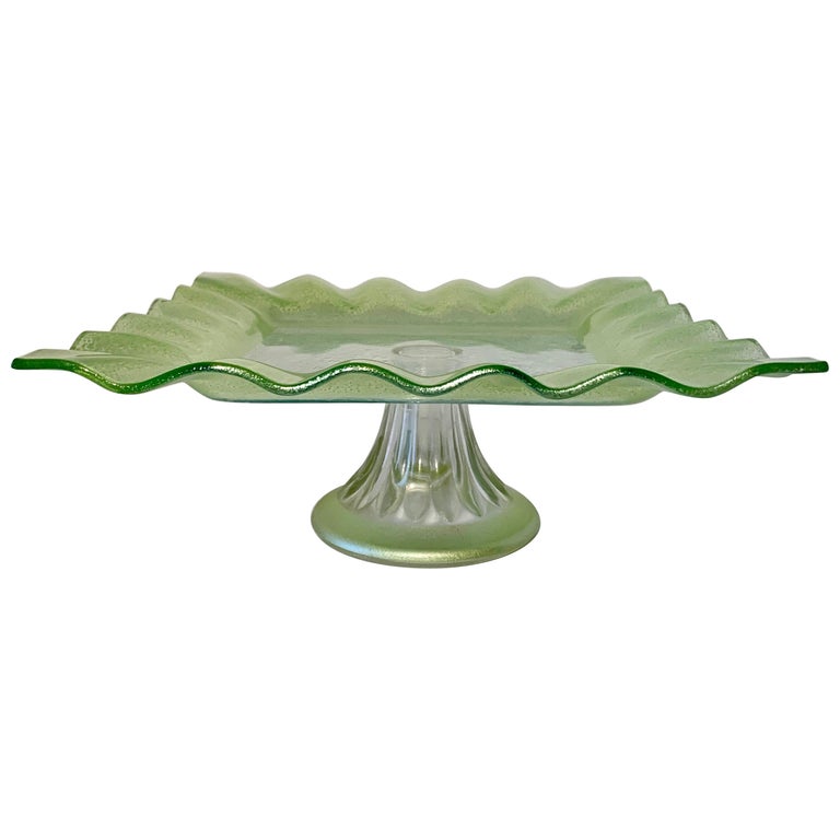 Square Glass Footed Cake Plate For Sale at 1stDibs | square glass cake ...