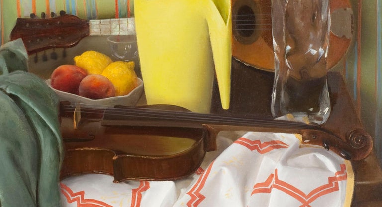 Square Green Still Life with Ikea Pitcher, Original Oil Painting, Mixed ...