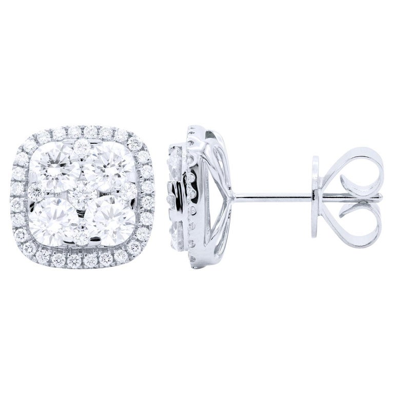 Square Halo Diamond Earrings For Sale at 1stDibs