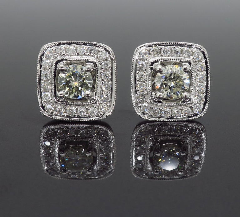 Square Halo Diamond Stud Earrings at 1stDibs | square halo diamond earrings