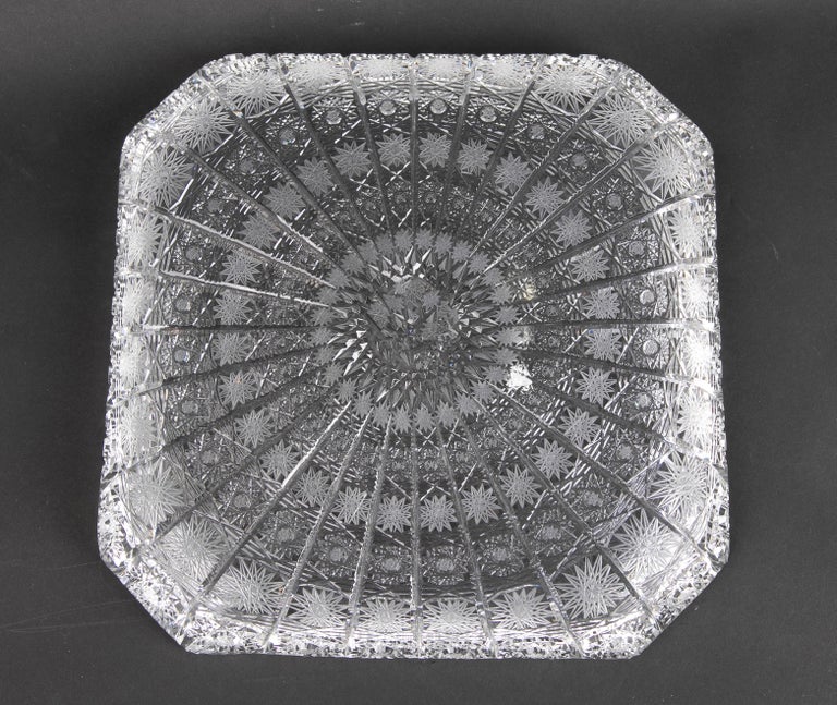 Square Hand-Cut Bohemian Crystal Tray For Sale at 1stDibs