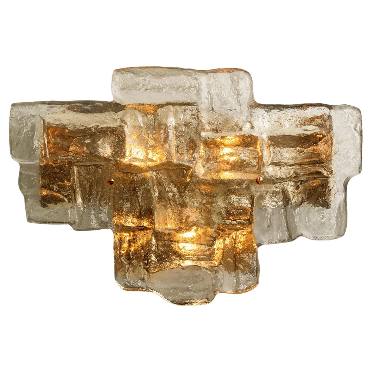 Square Iceglass and Brass Wall Light by Kalmar Lighting, 1970s For Sale ...