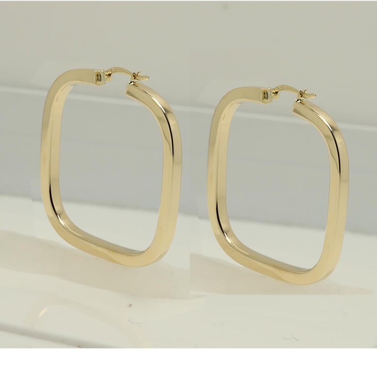 Square Italian Hoops 14 Karat Solid Gold Earrings Gold Hoops Artistic ...