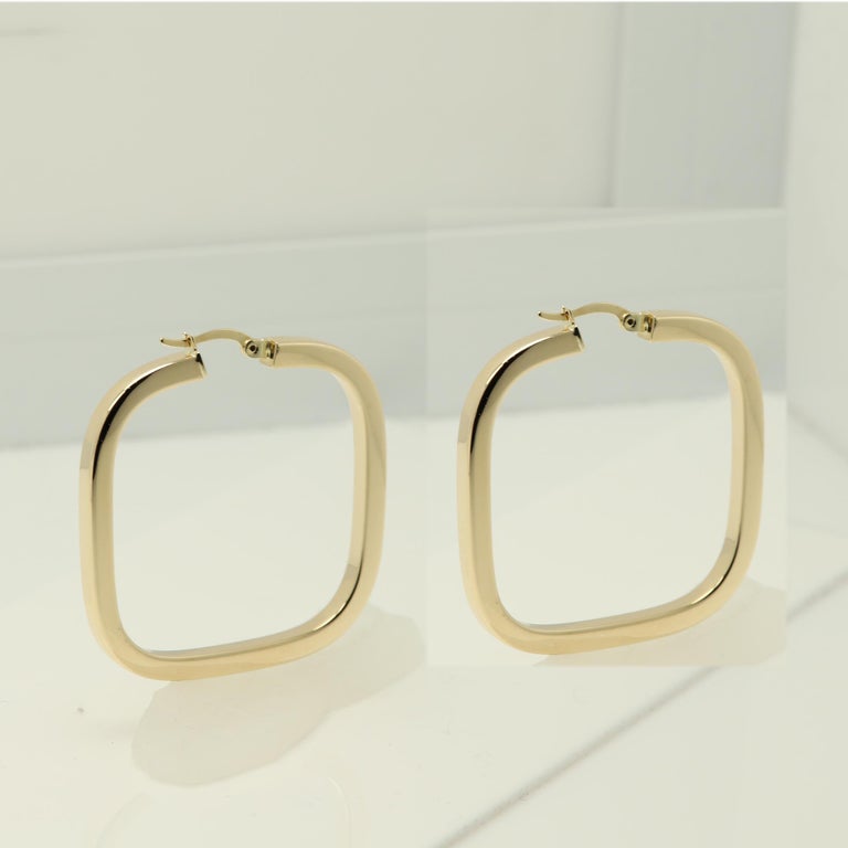 Square Italian Hoops 14 Karat Solid Gold Earrings Gold Hoops Artistic ...