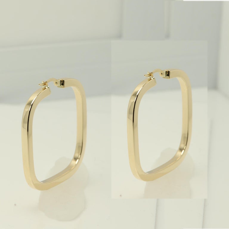 Square Italian Hoops 14 Karat Solid Gold Earrings Gold Hoops Artistic ...