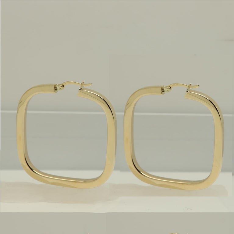 Square Italian Hoops 14 Karat Solid Gold Earrings Gold Hoops Artistic ...