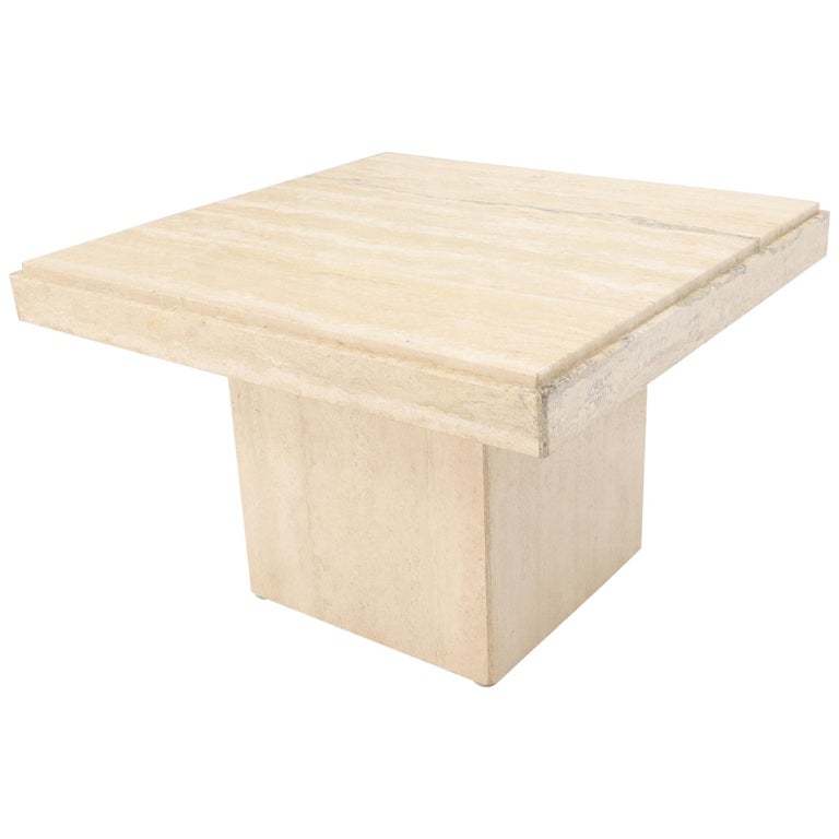 Square Italian Mid-Century Modern Travertine Side Table For Sale at 1stDibs