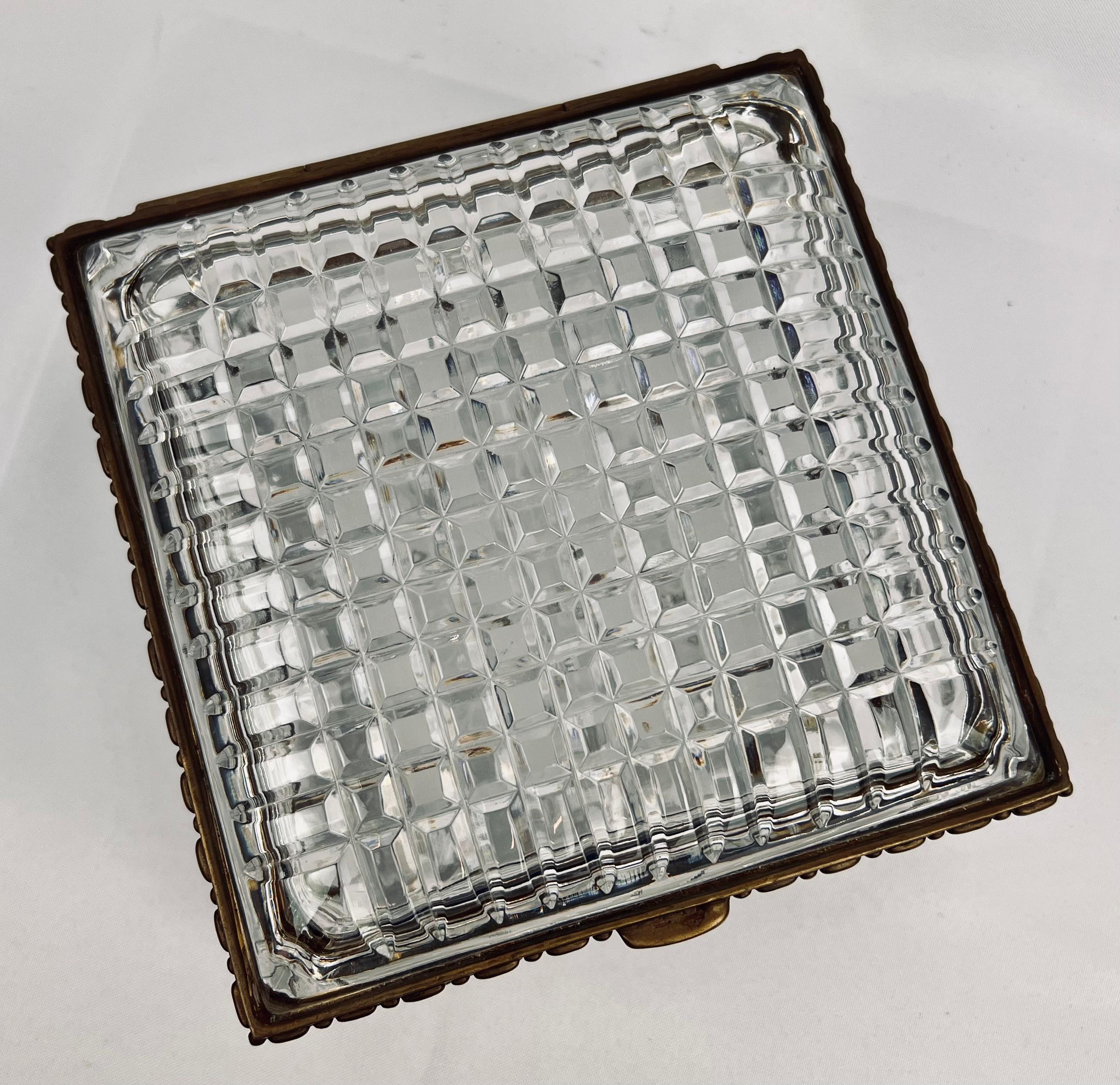 Large Square Hinged, Cut Lead Crystal Box With Brass Frame and Ball ...