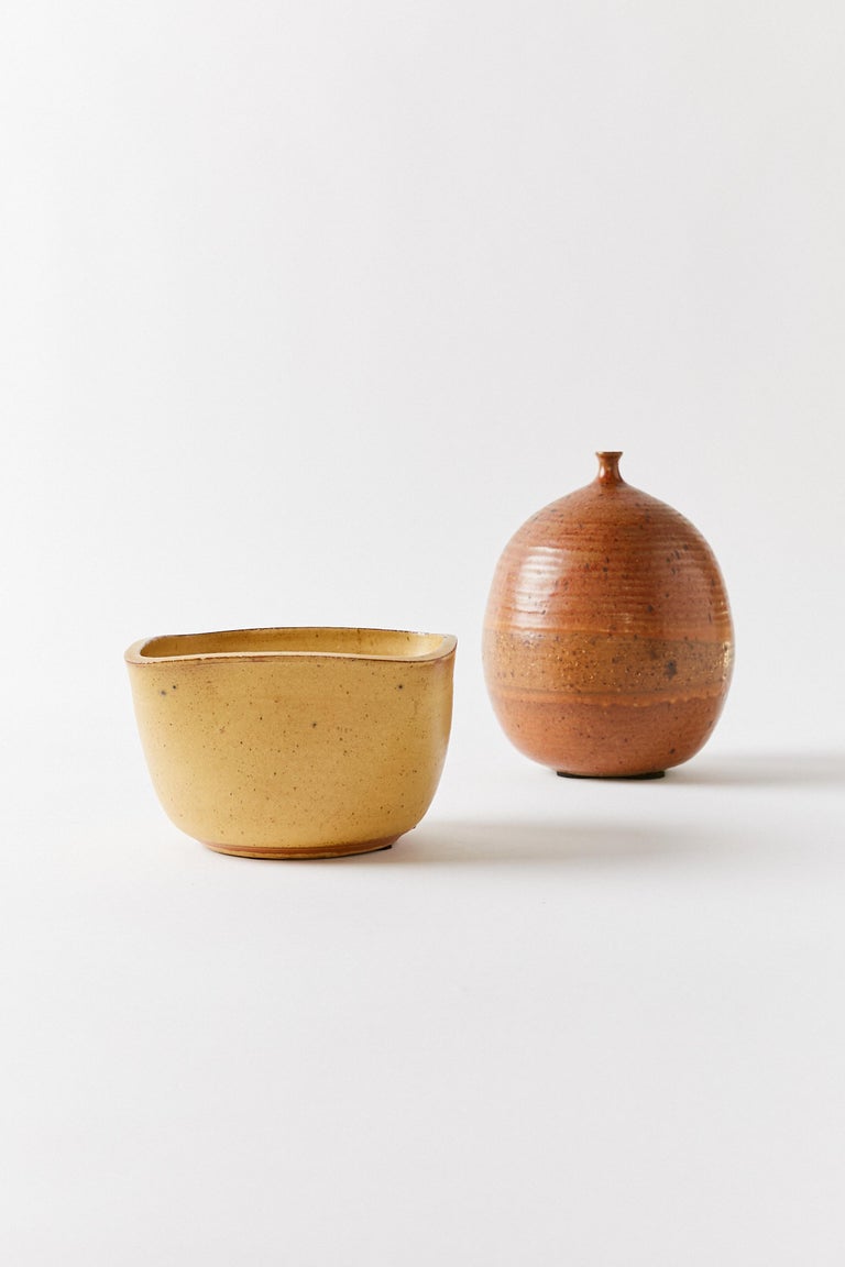 Square Lip Ceramic Bowl in Burnt Yellow For Sale at 1stDibs