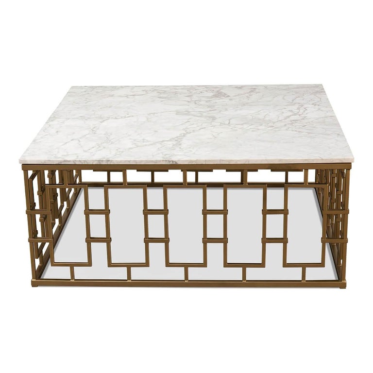 Square Mid Century Marble Top Coffee Table For Sale at 1stDibs