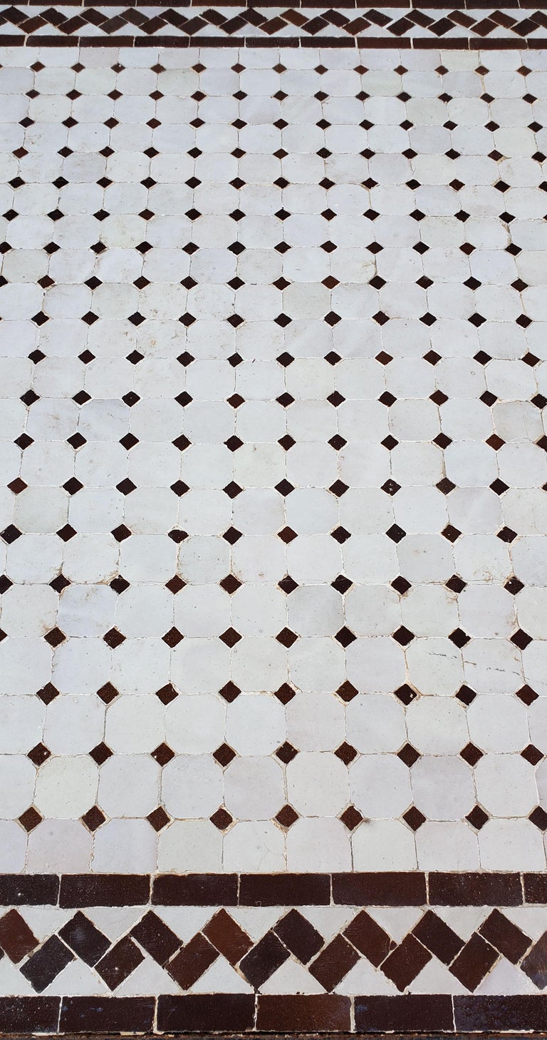 Square Moroccan Mosaic Side Table - White / Brown For Sale at 1stDibs