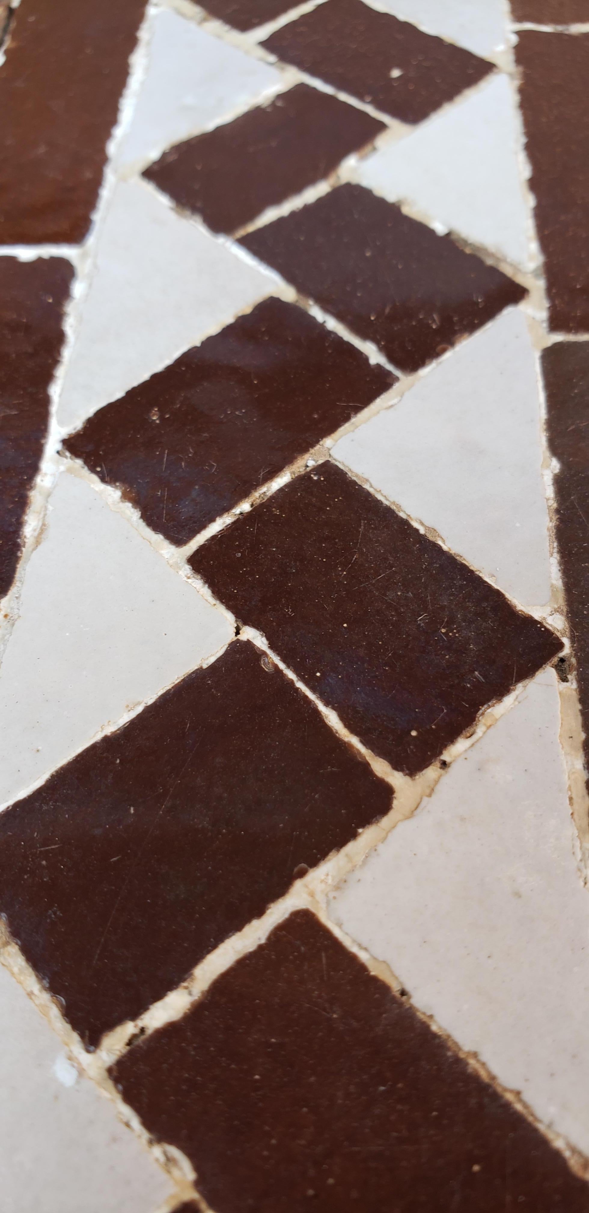 Square Moroccan Mosaic Side Table - White / Brown For Sale at 1stDibs