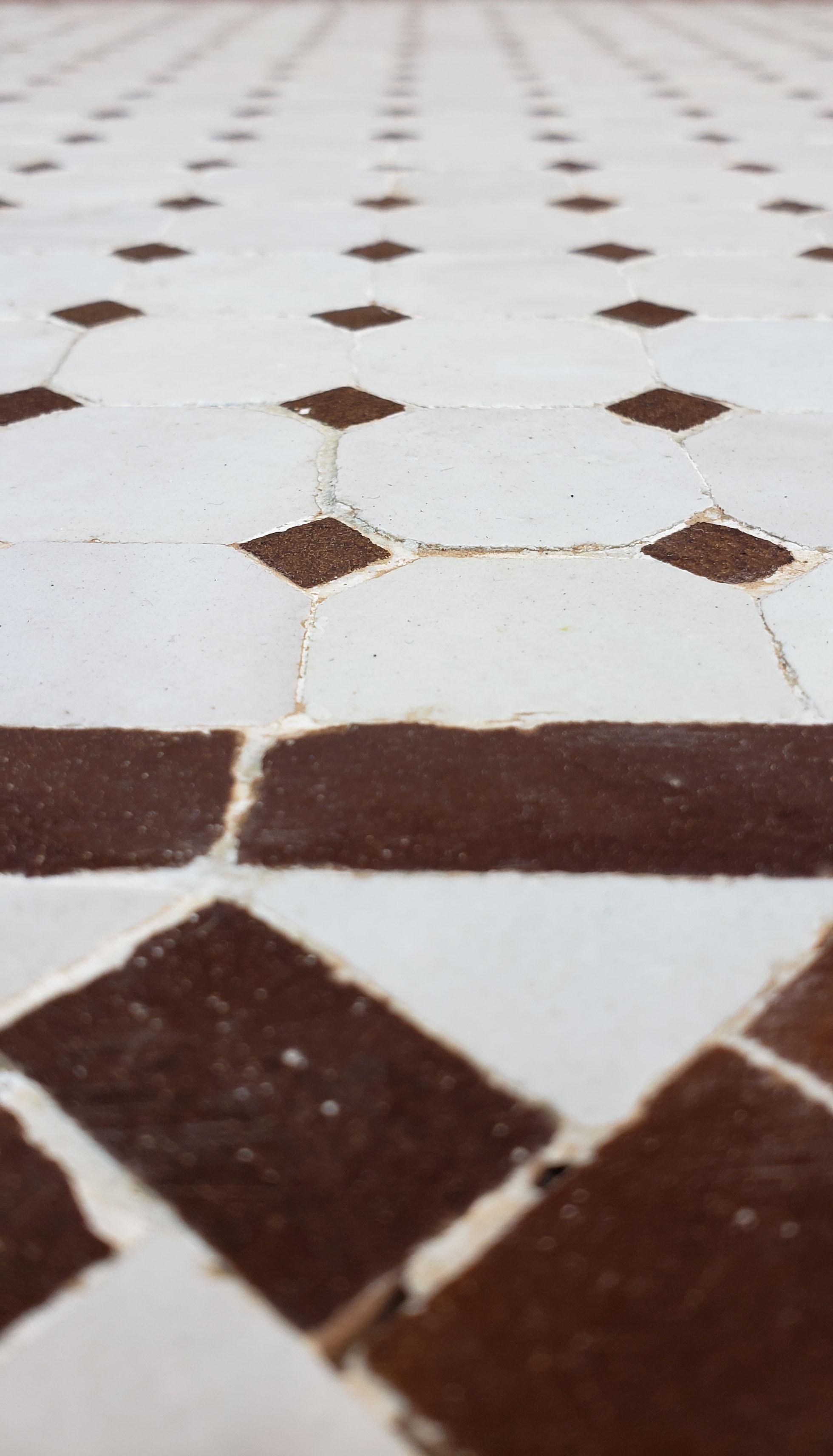 Square Moroccan Mosaic Side Table - White / Brown For Sale at 1stDibs