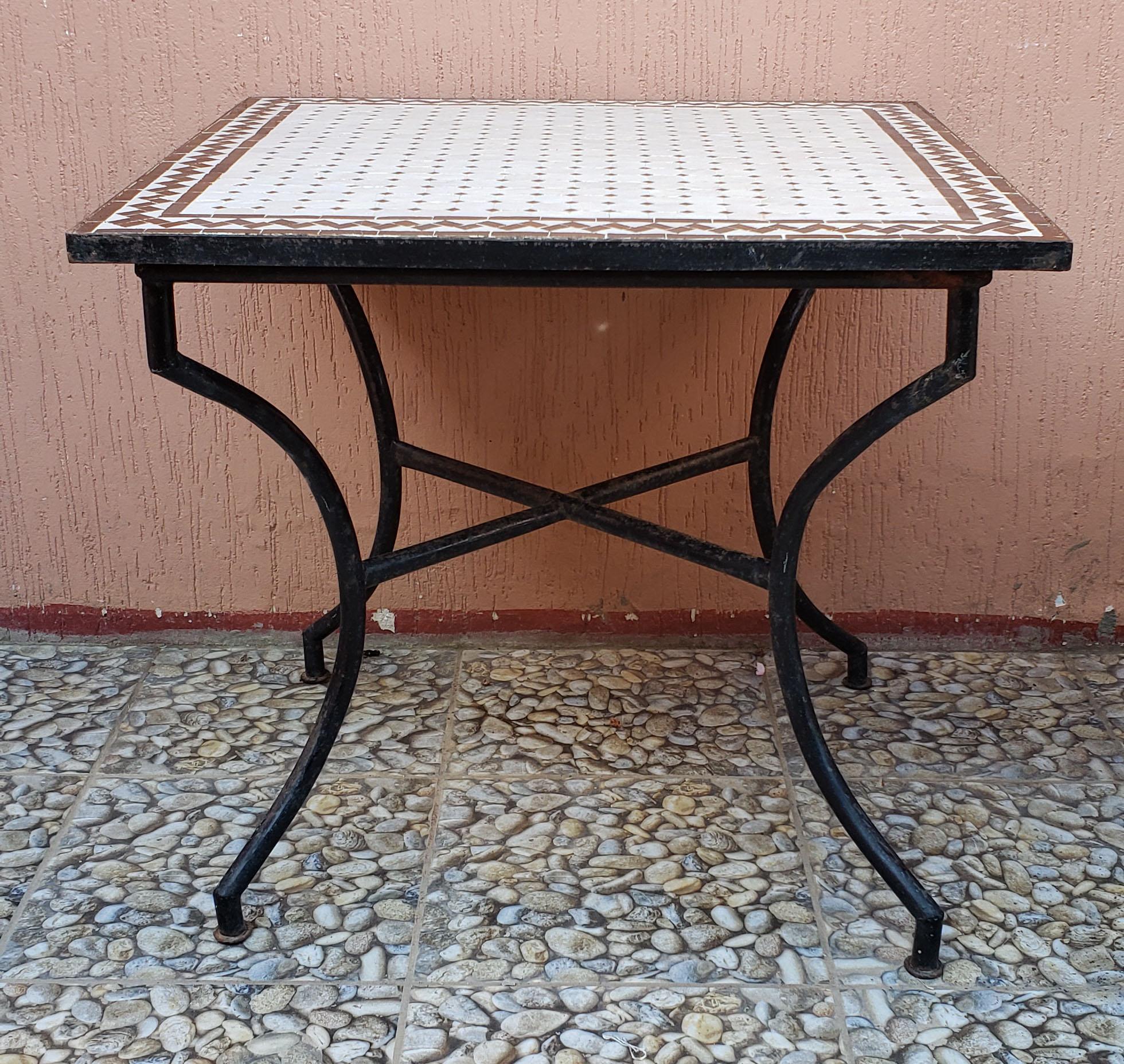 Square Moroccan Mosaic Side Table - White / Brown For Sale at 1stDibs