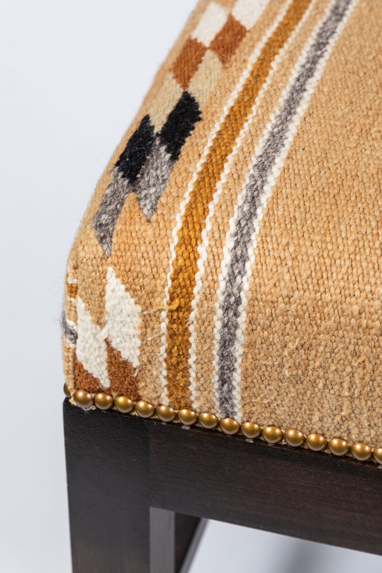 Square Ottoman with Walnut Finish Upholstered in a Vintage Native ...