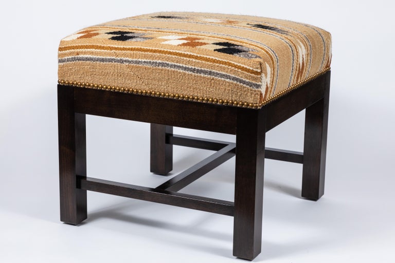 Square Ottoman with Walnut Finish Upholstered in a Vintage Native ...