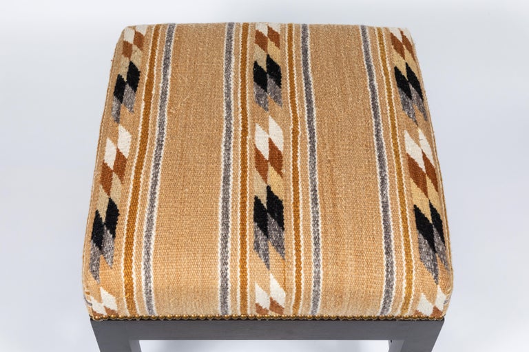 Square Ottoman with Walnut Finish Upholstered in a Vintage Native ...
