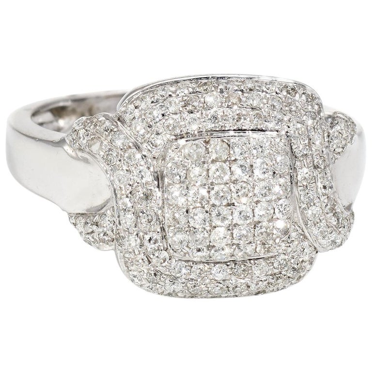 Square Pave Diamond Cocktail Ring Estate 18 Karat White Gold Fine ...