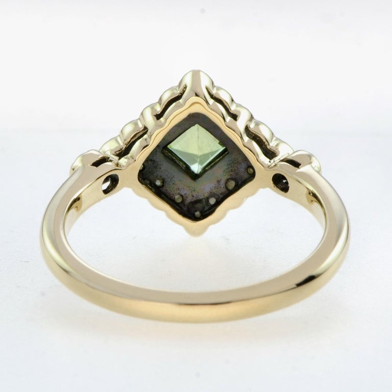 Square Peridot and Pearl Vintage Style Halo Ring in 9k Yellow Gold For ...