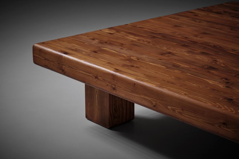 Square Pine Wooden Coffee Table, France, 1970s at 1stDibs