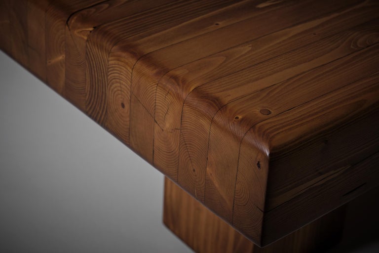 Square Pine Wooden Coffee Table, France, 1970s at 1stDibs