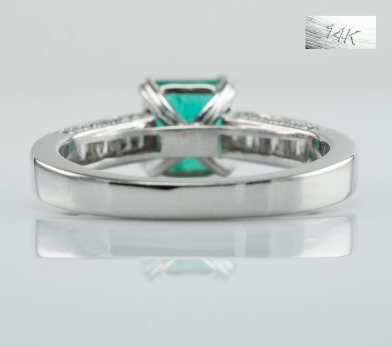 Square Princess Diamond Colombian Emerald Ring 14K White Gold Band ...